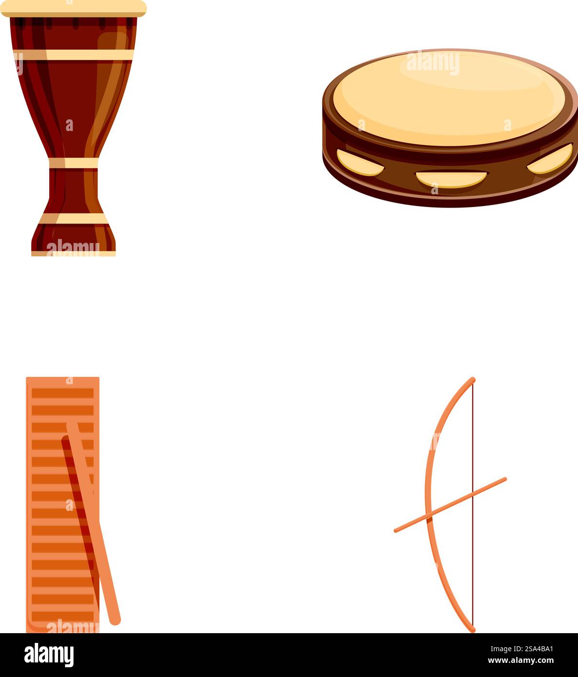 Collection of four cartoonstyle traditional musical instruments ...