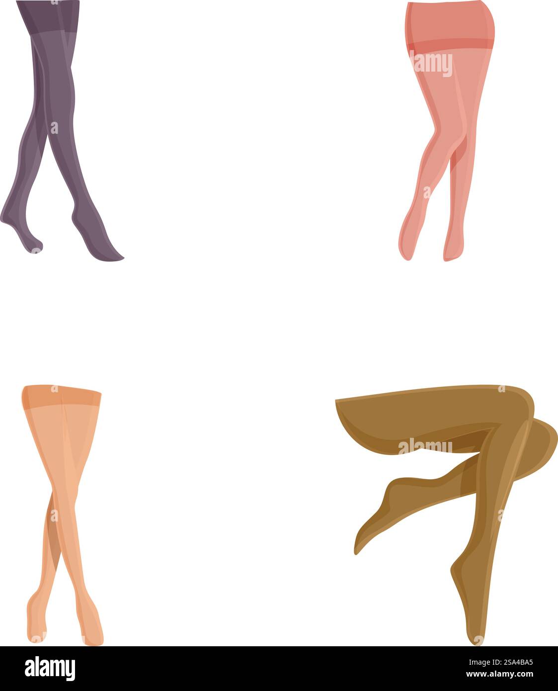 Collection of cartoon illustrations of diverse women’s legwear styles ...