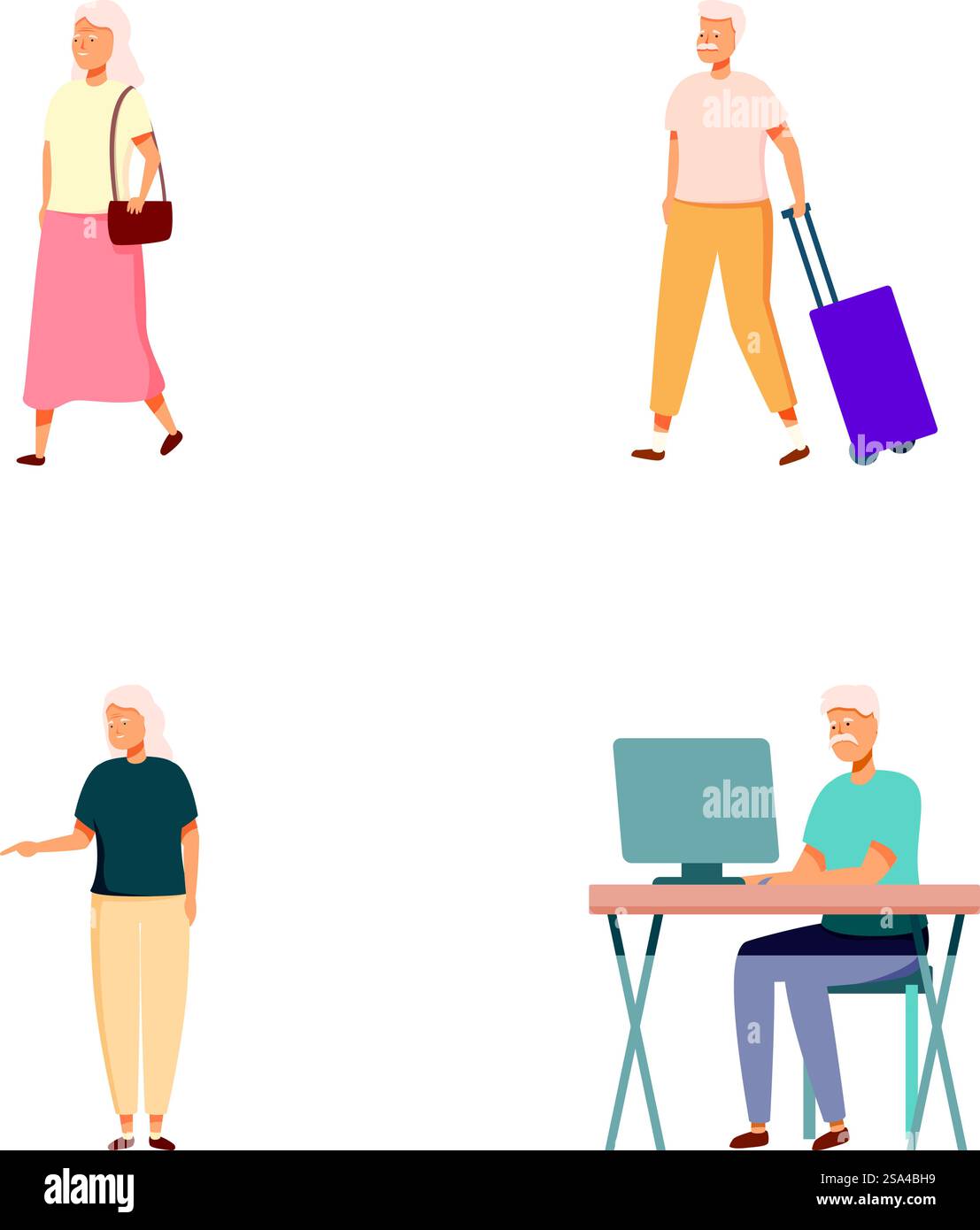 Set of illustrations featuring senior adults in different everyday ...