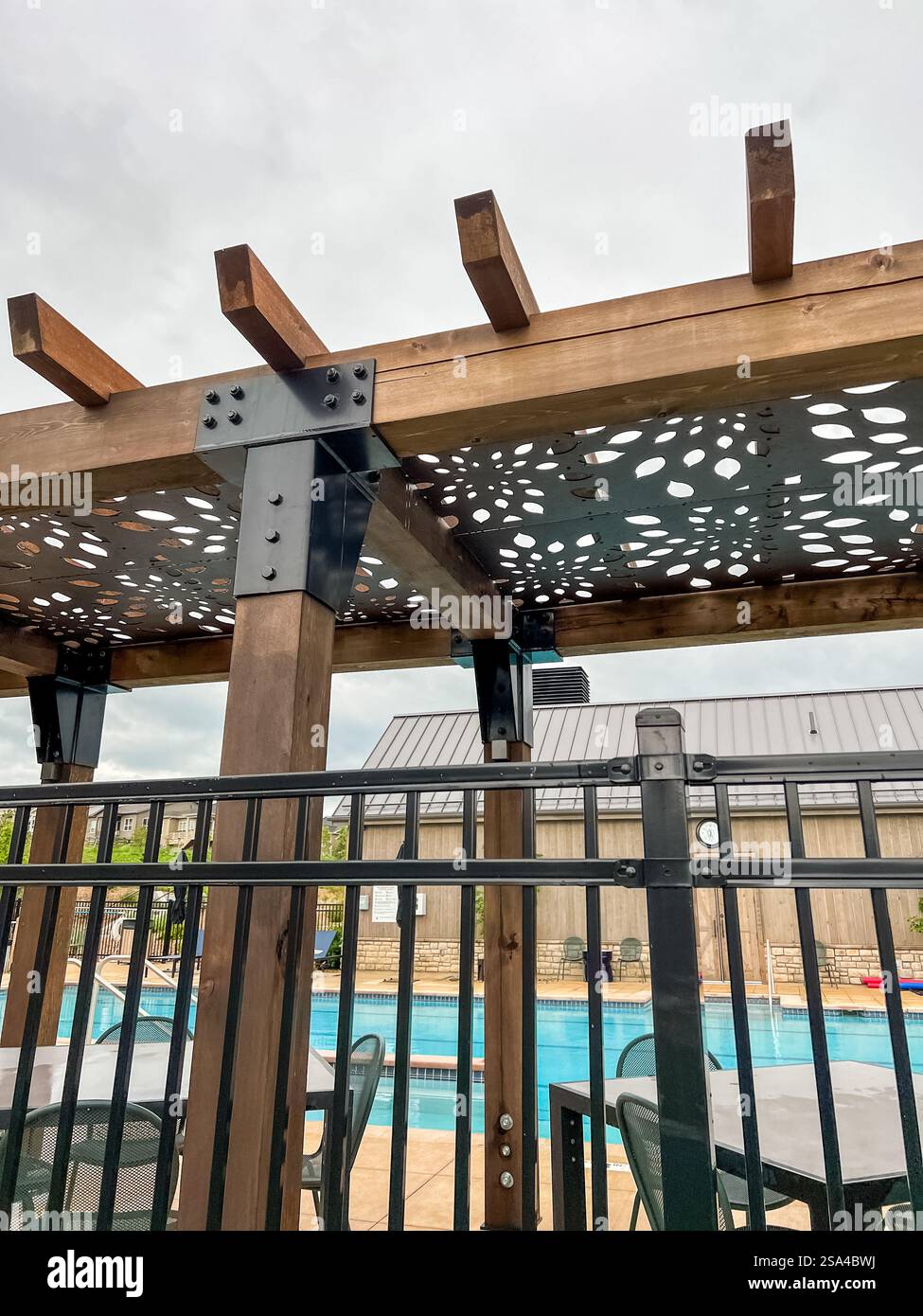 Modern pergola design at Montaine community pool area Stock Photo - Alamy