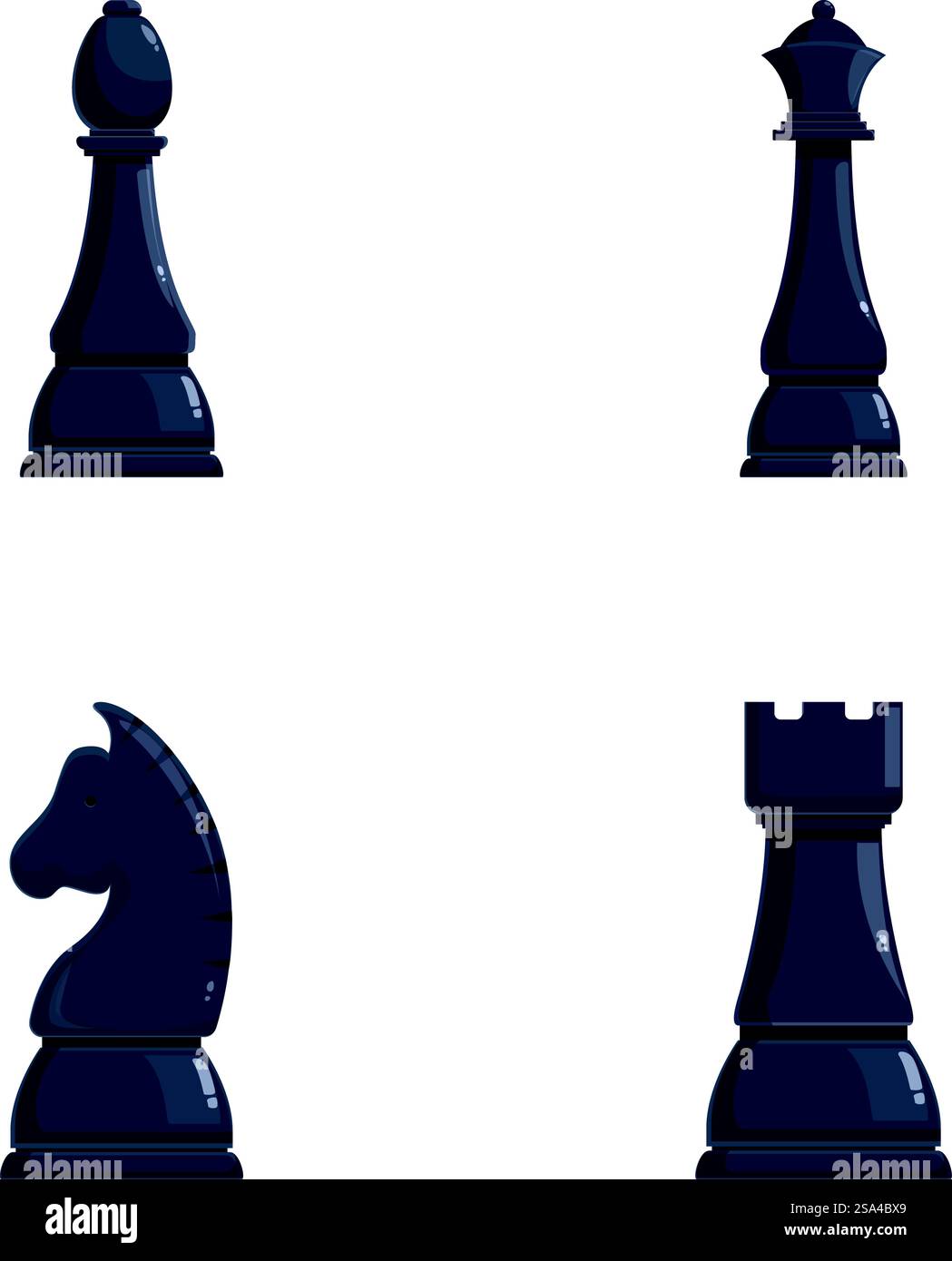 Vector illustration of black chess pieces including pawn, knight ...