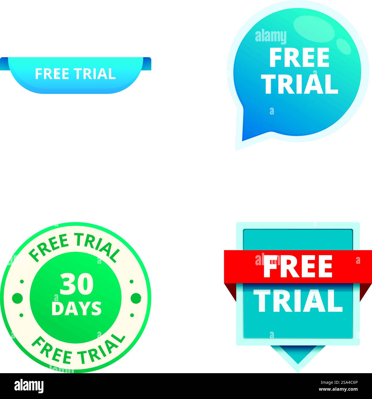 Collection of colorful, variously designed ’free trial’ promotional ...