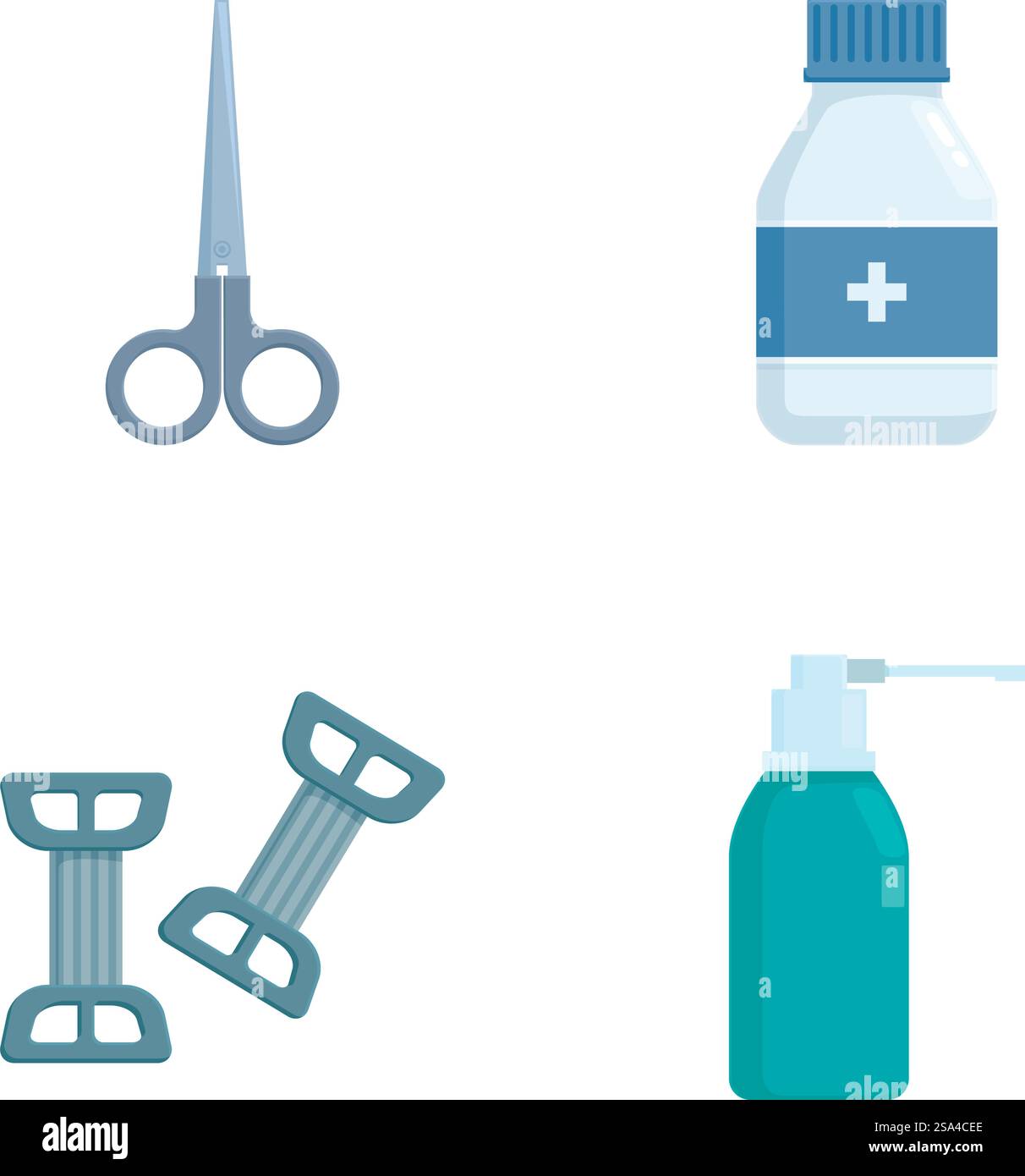 Set of flat icons depicting essential medical supplies including ...