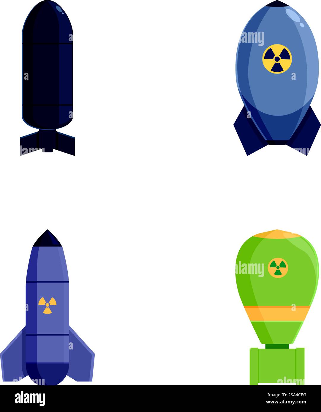 Set of four cartoonstyle nuclear weapons and bomb illustrations ...