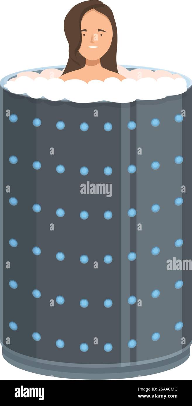 Young woman is taking a cryotherapy session, standing in a capsule ...