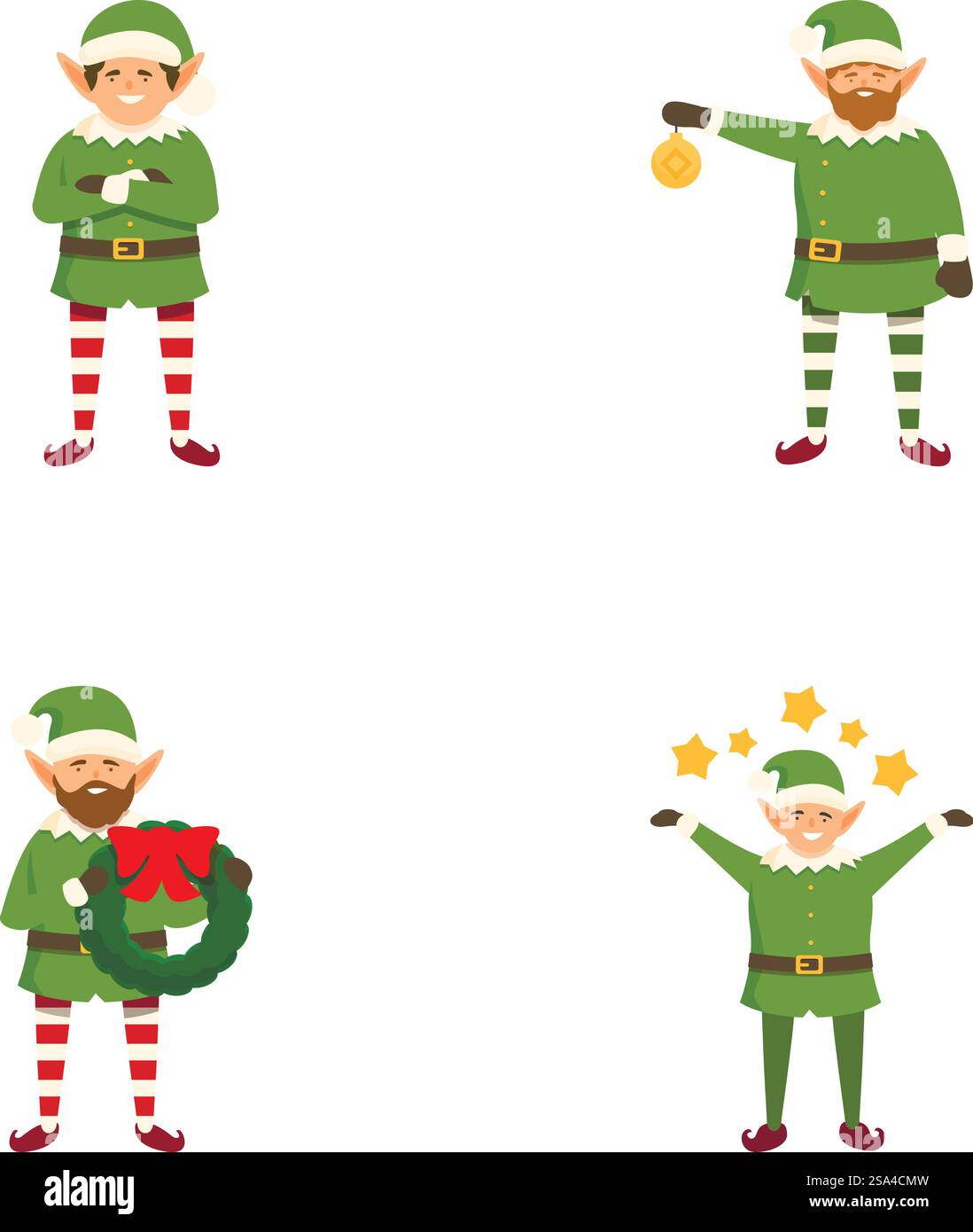 Collection of illustrated christmas elves displaying different emotions ...