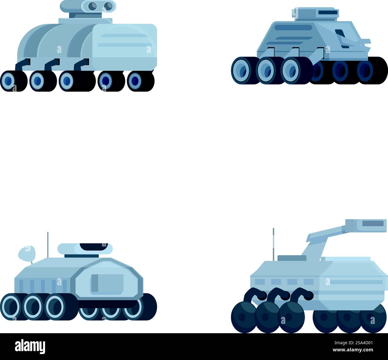 Set of four stylized vector graphics featuring different military tank designs on a white ...