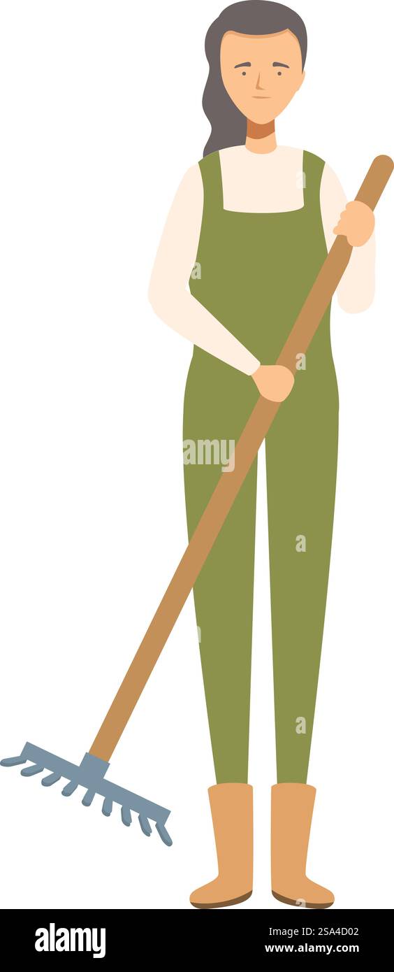 Farmer is holding a rake, ready to work in the field. Woman farmer ...