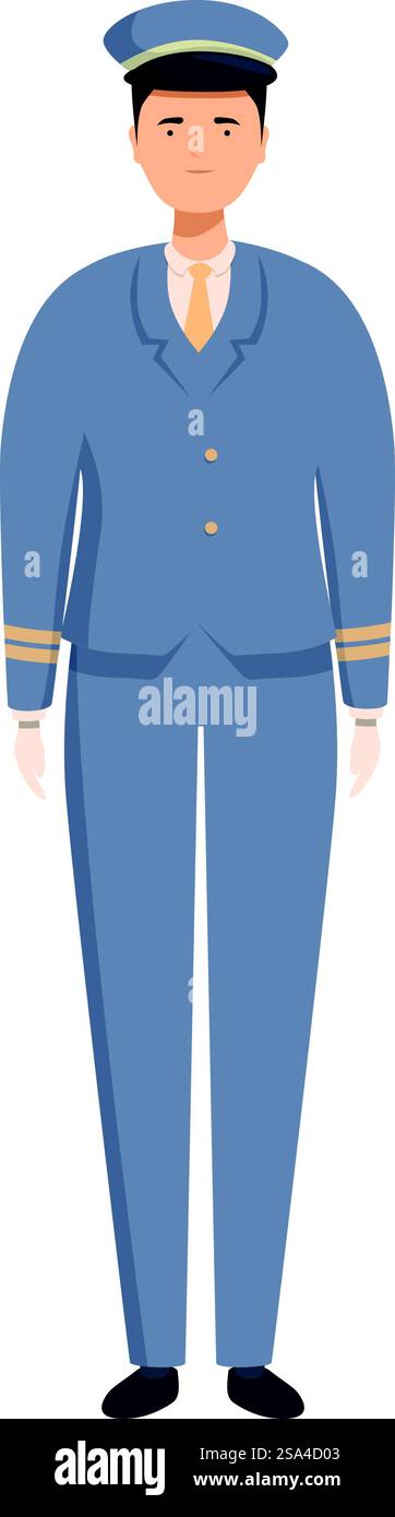 Airline pilot wearing uniform standing greeting smiling character ...