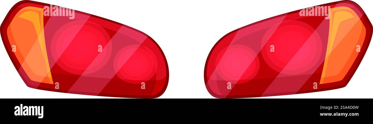 Pair of modern car rear lights is shining red and orange, indicating ...