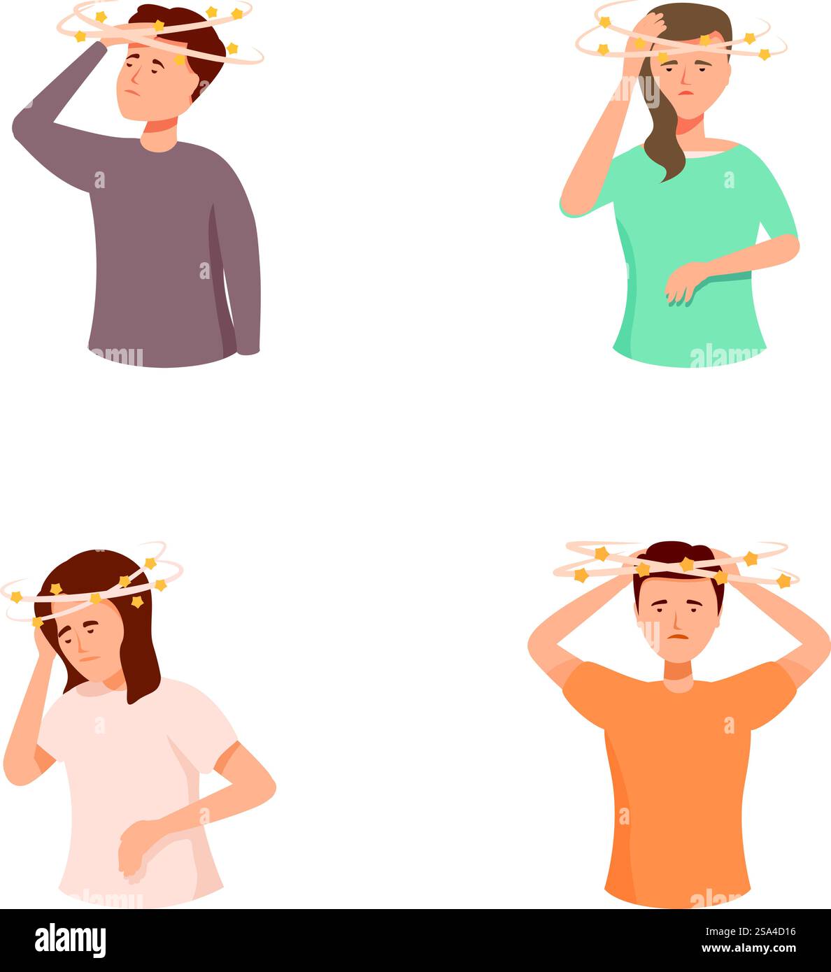 Collection of illustrated icons depicting men and women experiencing ...