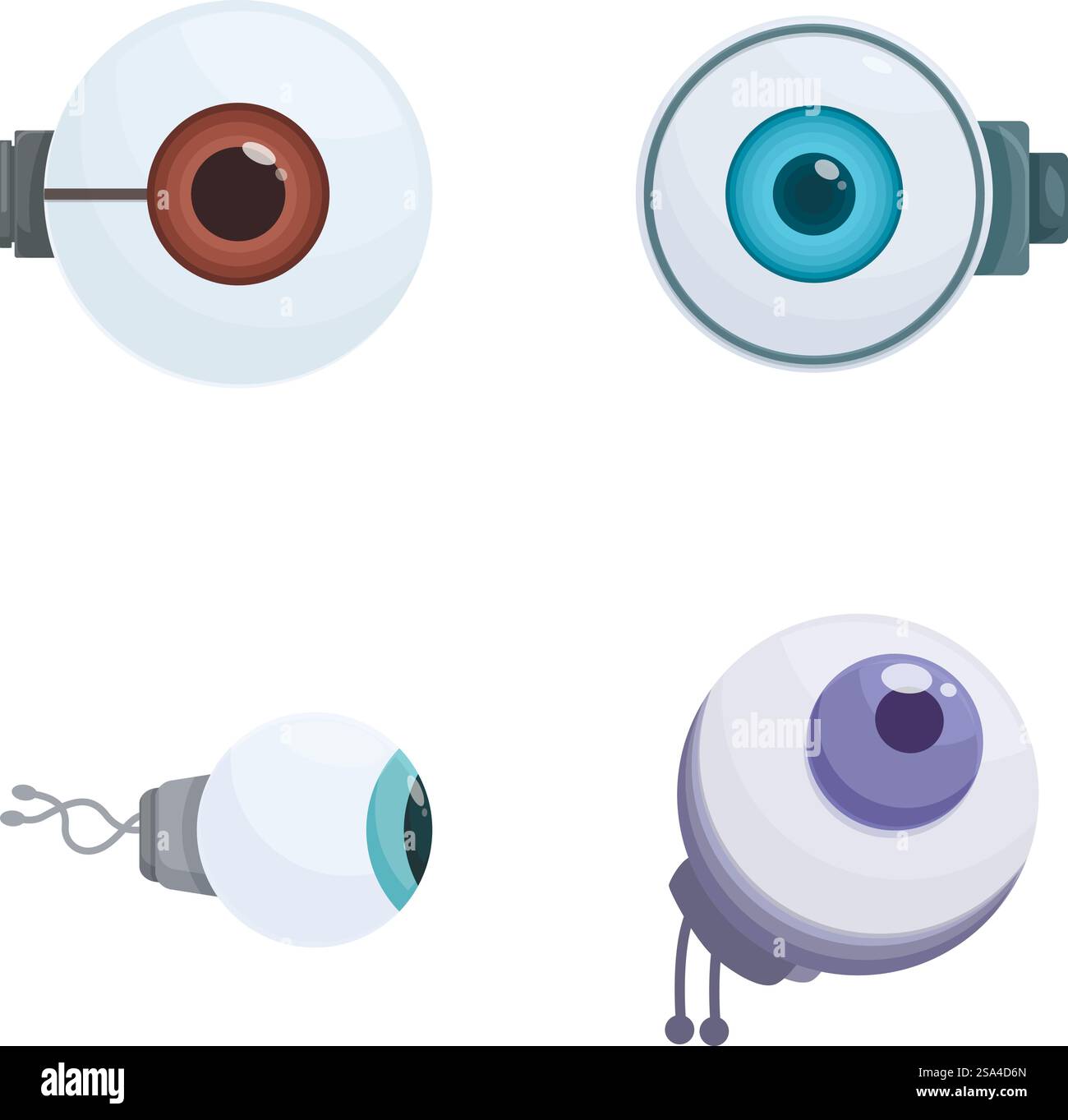 Four colorful, cartoonstyle robotic eyes on a white background, perfect ...