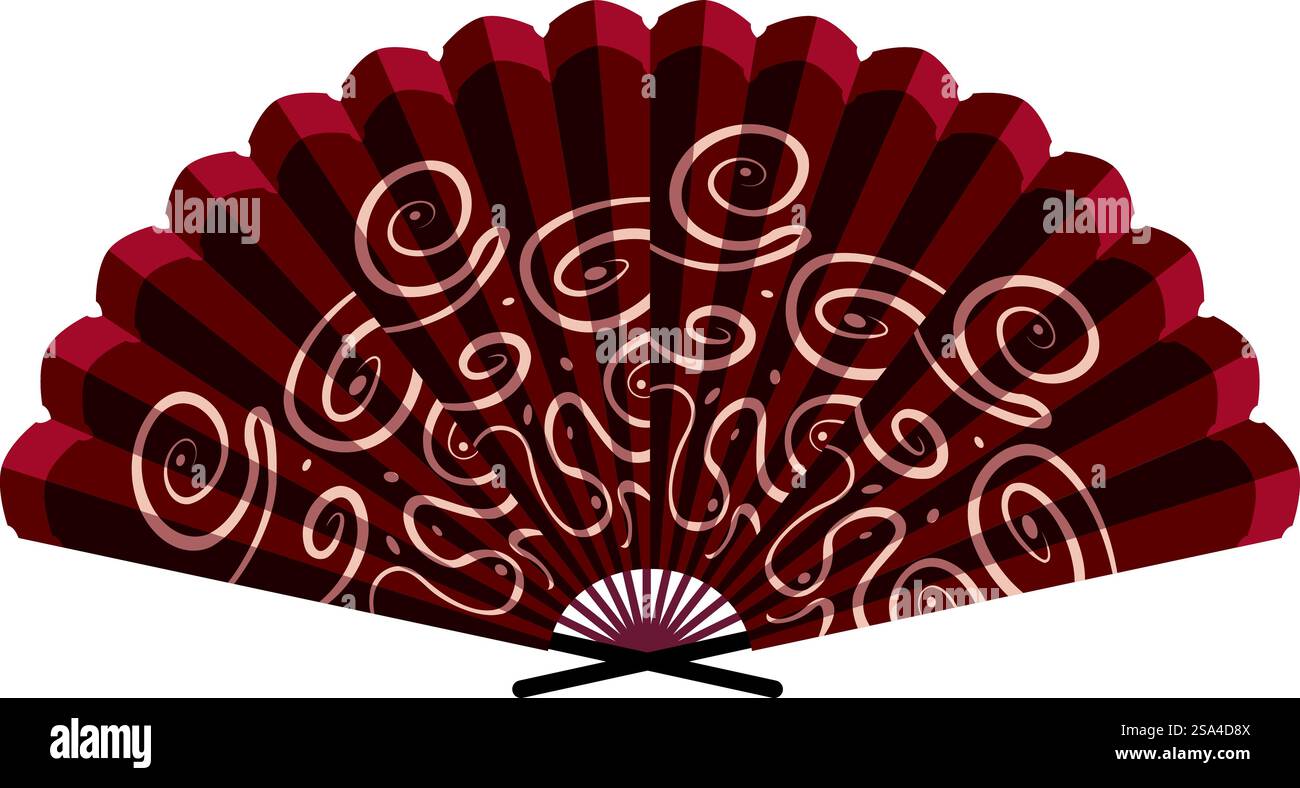 Elegant maroon fan with a spiral pattern, adding a touch of traditional ...