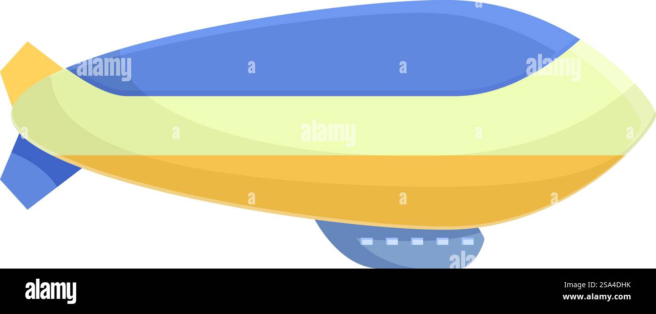 Yellow and blue airship flying in the sky, dirigible aircraft, modern ...