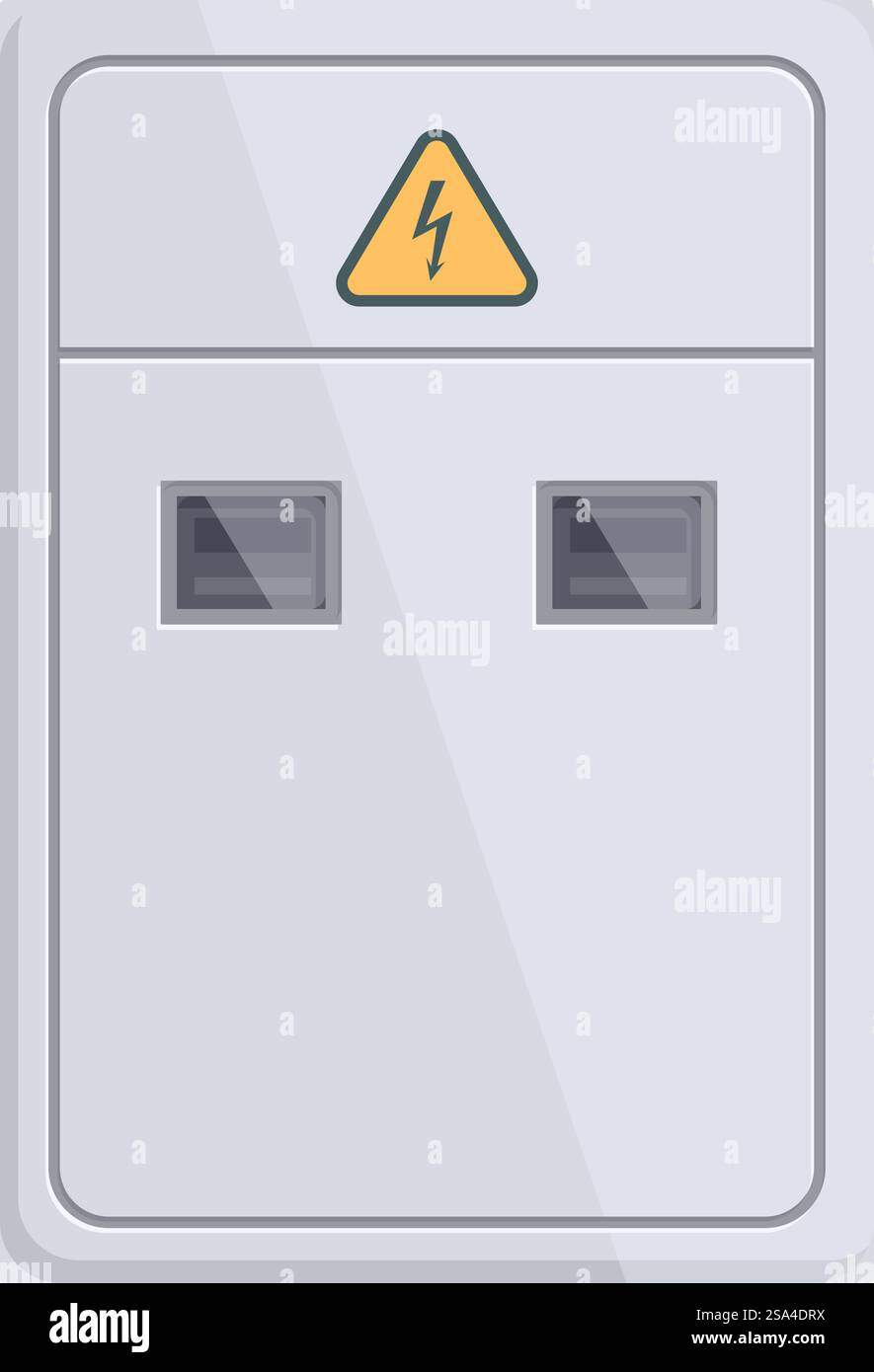 Grey electrical panel with two small windows and high voltage sign is ...