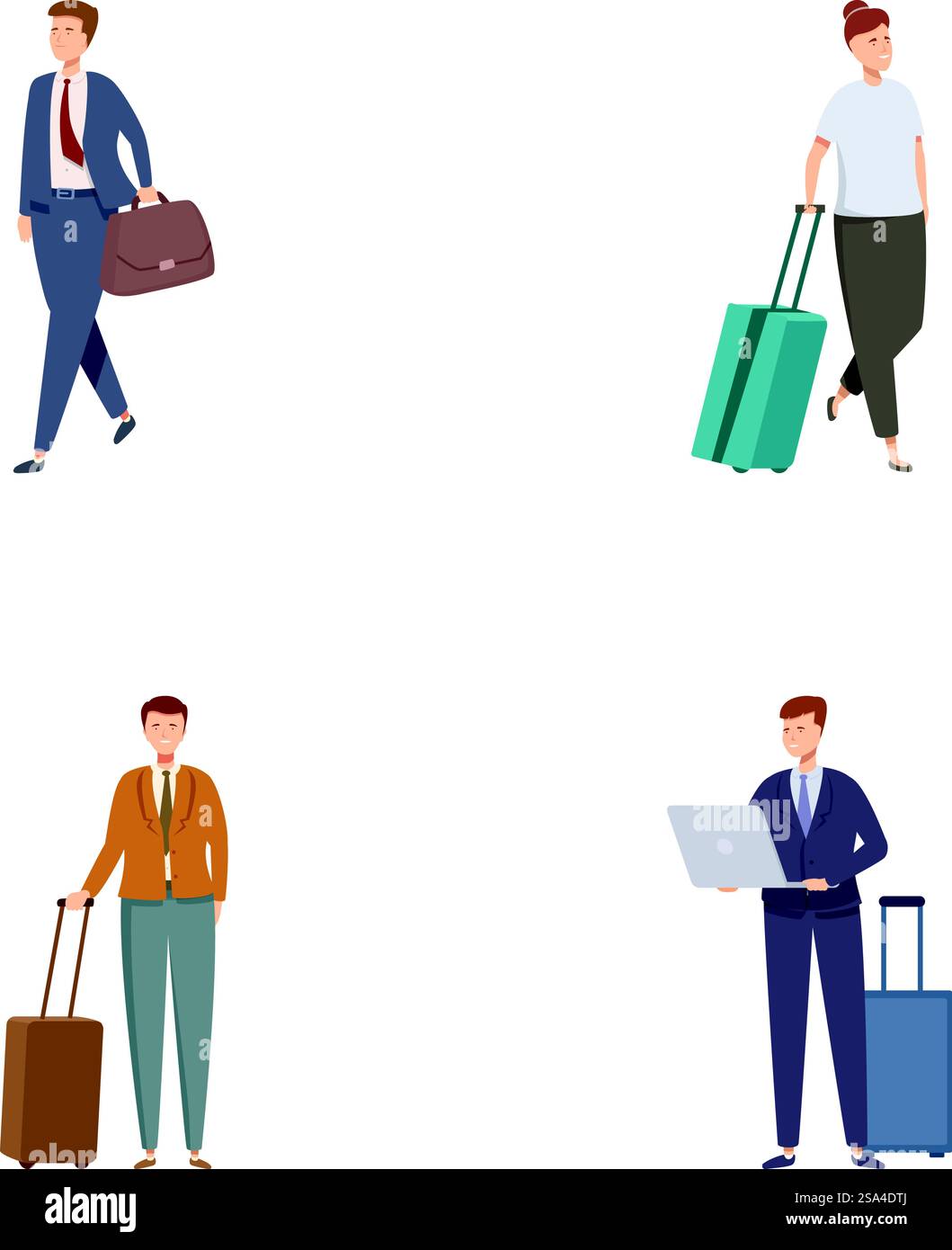 Set of four illustrations featuring business professionals with luggage ...