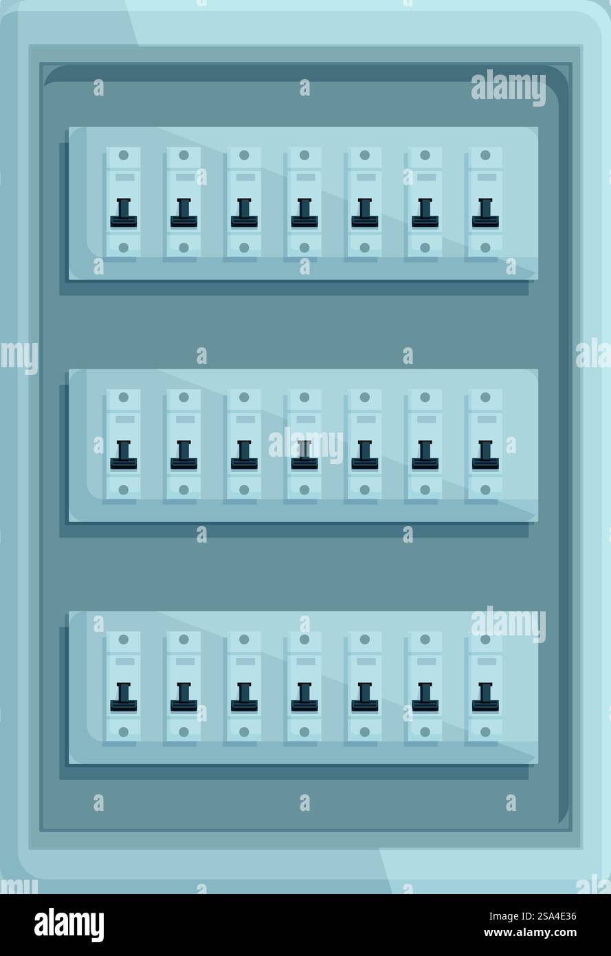 Electrical panel featuring rows of circuit breakers, ensuring safe and reliable power ...