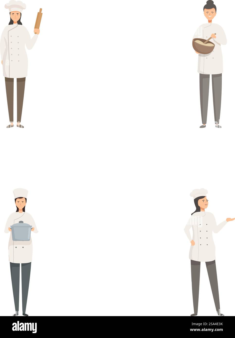 Collection of four isolated illustrations depicting chefs in different ...