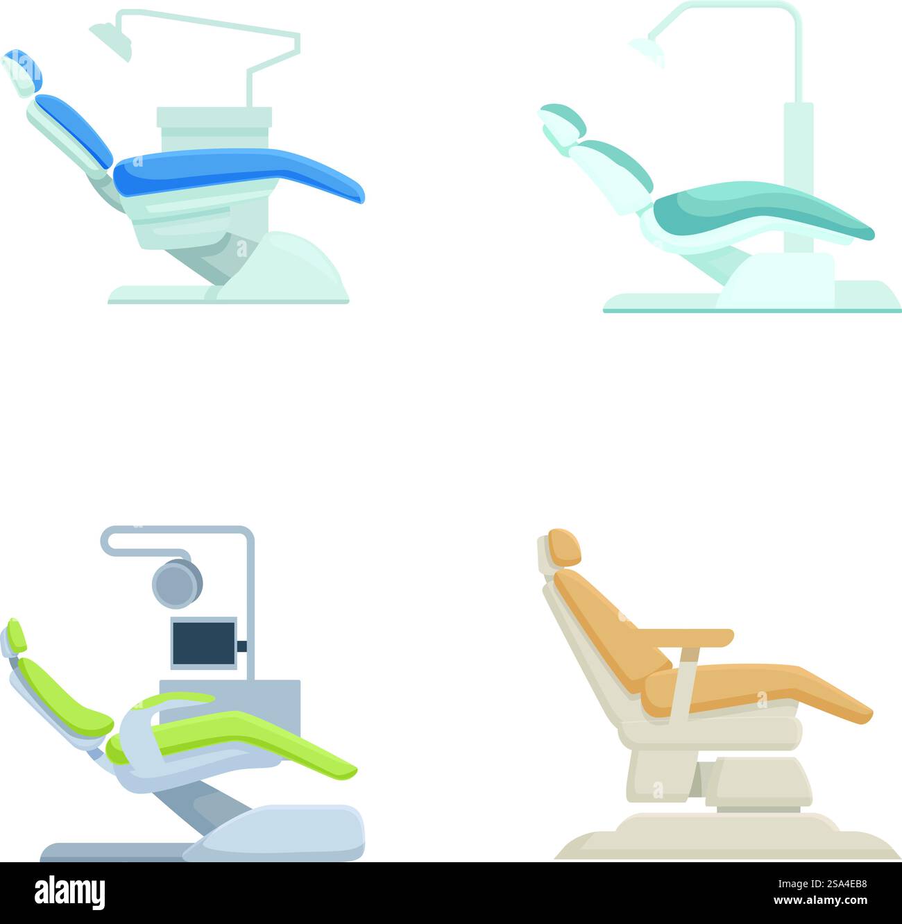 Collection of four contemporary dental chair designs in a clean vector illustration format. Set ...