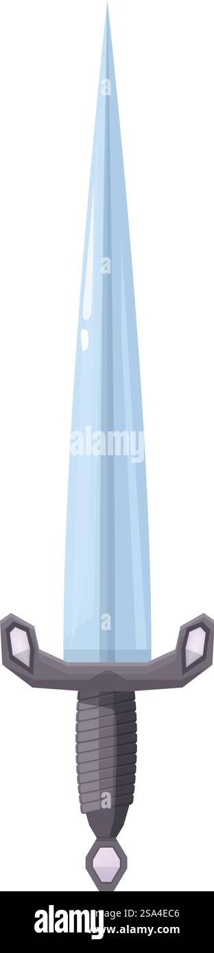 Sharp metal sword with cross guard and decorated hilt pointing up ...