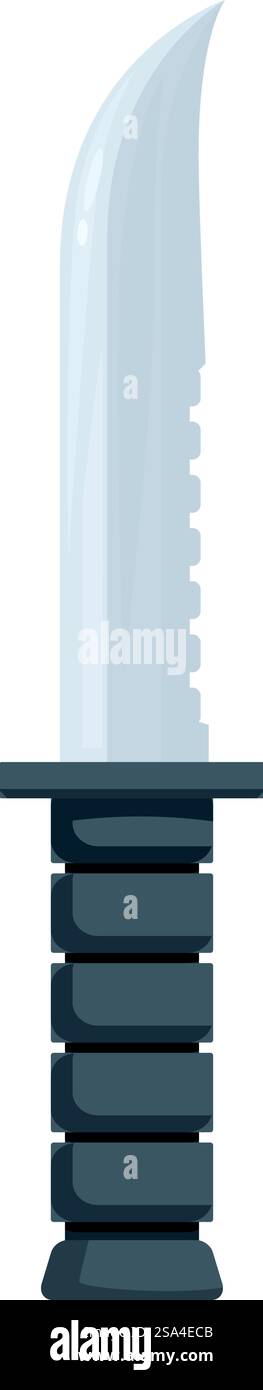 Large hunting knife with a serrated blade is shown with the point ...