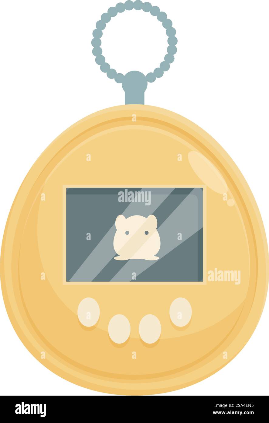 Yellow virtual pet keychain hanging on a chain, bringing back the ...