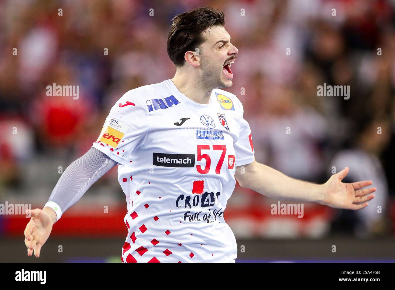 Zagreb, Croatia. 28th Jan, 2025. Filip Glavas of Croatia celebrate a ...