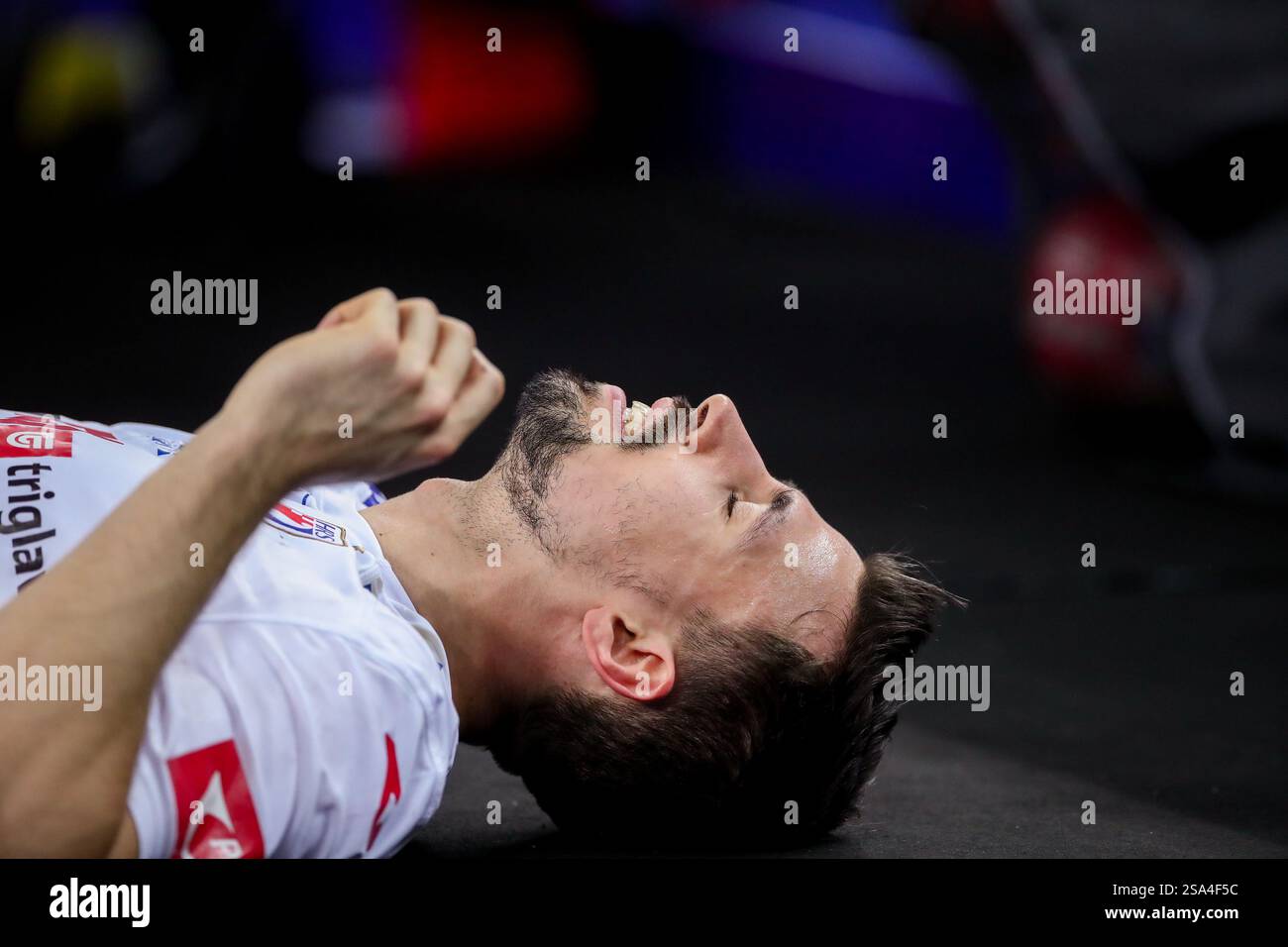Zagreb, Croatia. 28th Jan, 2025. Ivan Martinovic of Croatia lies on the ...