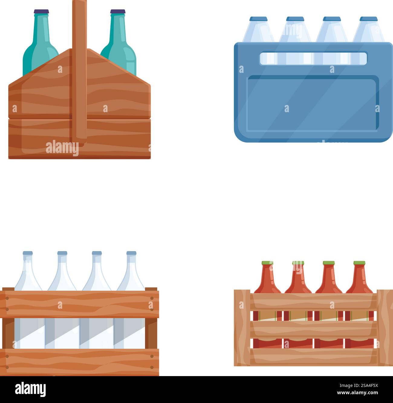 Vector illustration set featuring various styles of bottle crates and ...