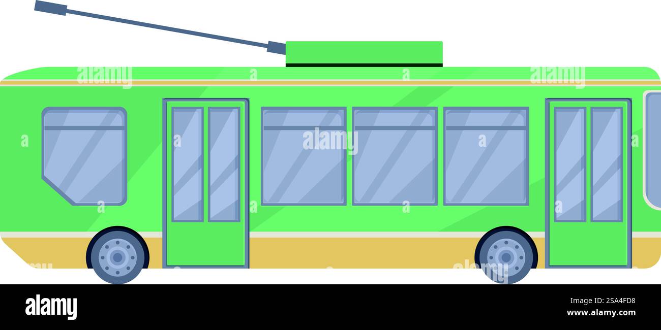 Green trolleybus driving through the city on a sunny summer day. Green ...