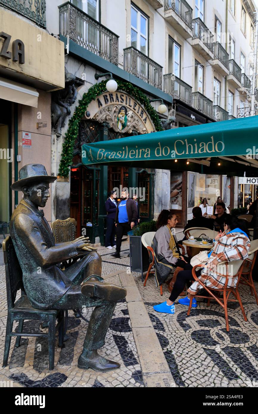 The outdoor seating of Café A Brasileira with Portuguese poet Fernando ...