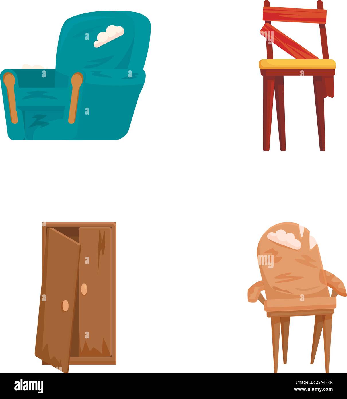 Set of four cartoon furniture illustrations including an armchair ...