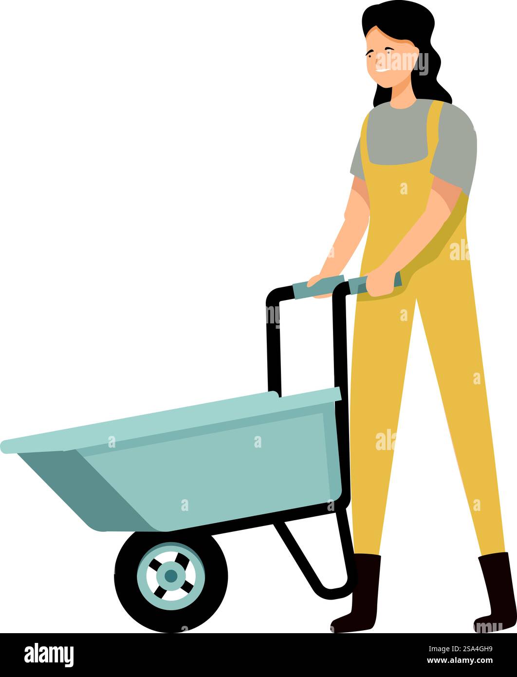 Gardener is pushing an empty wheelbarrow, ready for a day of work in ...
