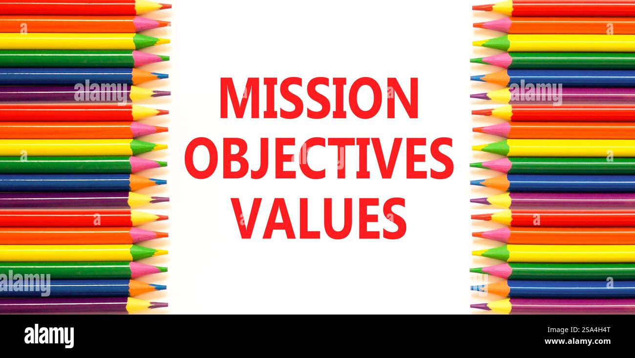 Mission objectives values symbol. Concept words Mission Objectives ...