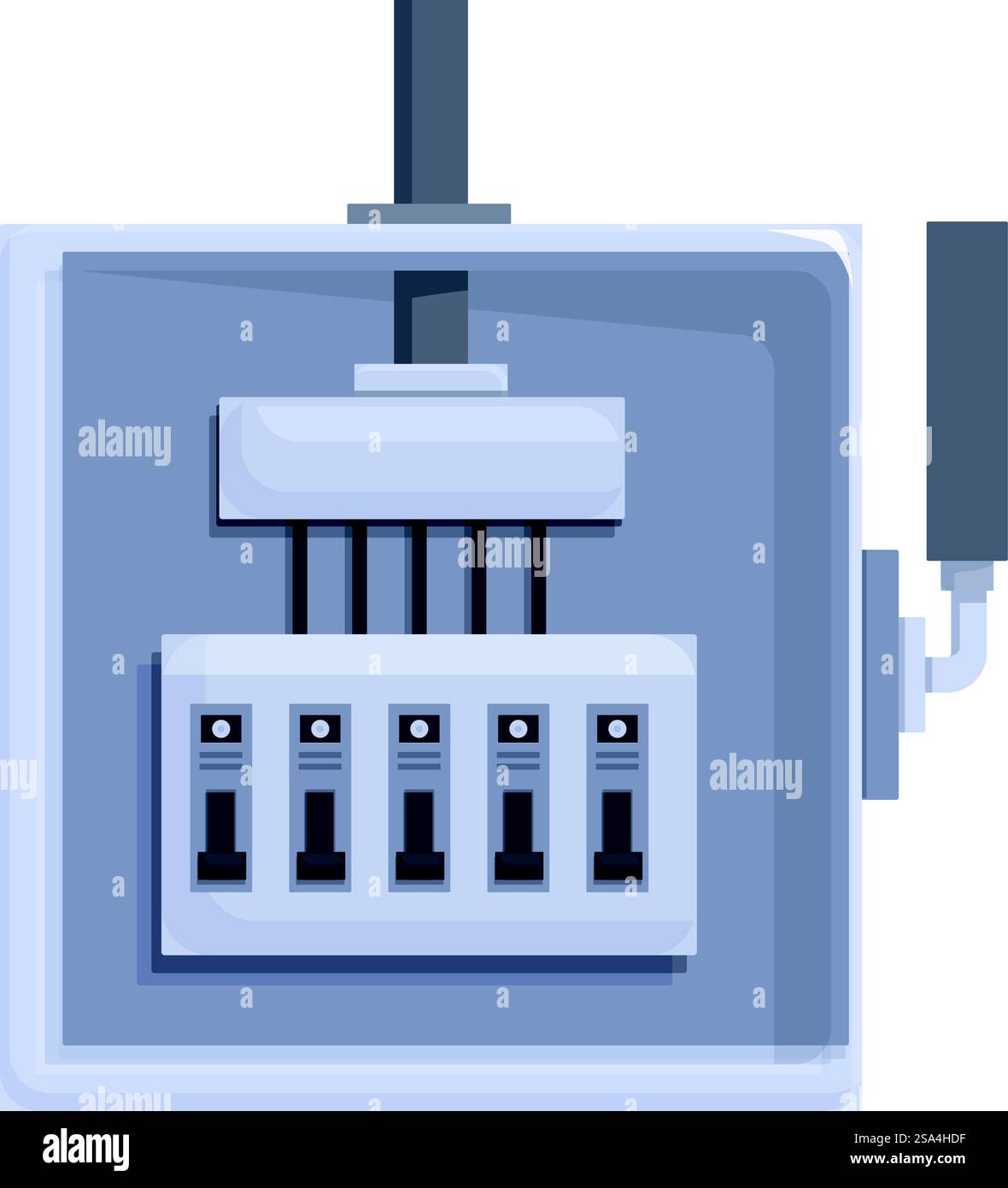 Electrical panel with five circuit breakers controlling power supply to ...