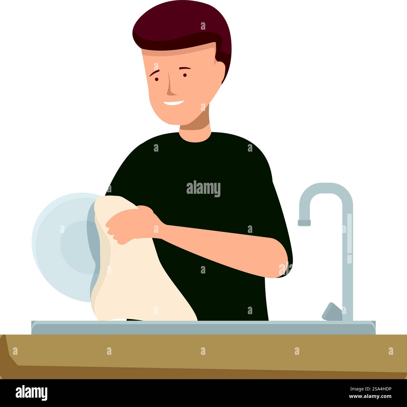 Young man is diligently washing dishes in a modern kitchen hi-res stock ...