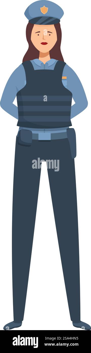 Female police officer is standing with her hands behind her back, ready ...