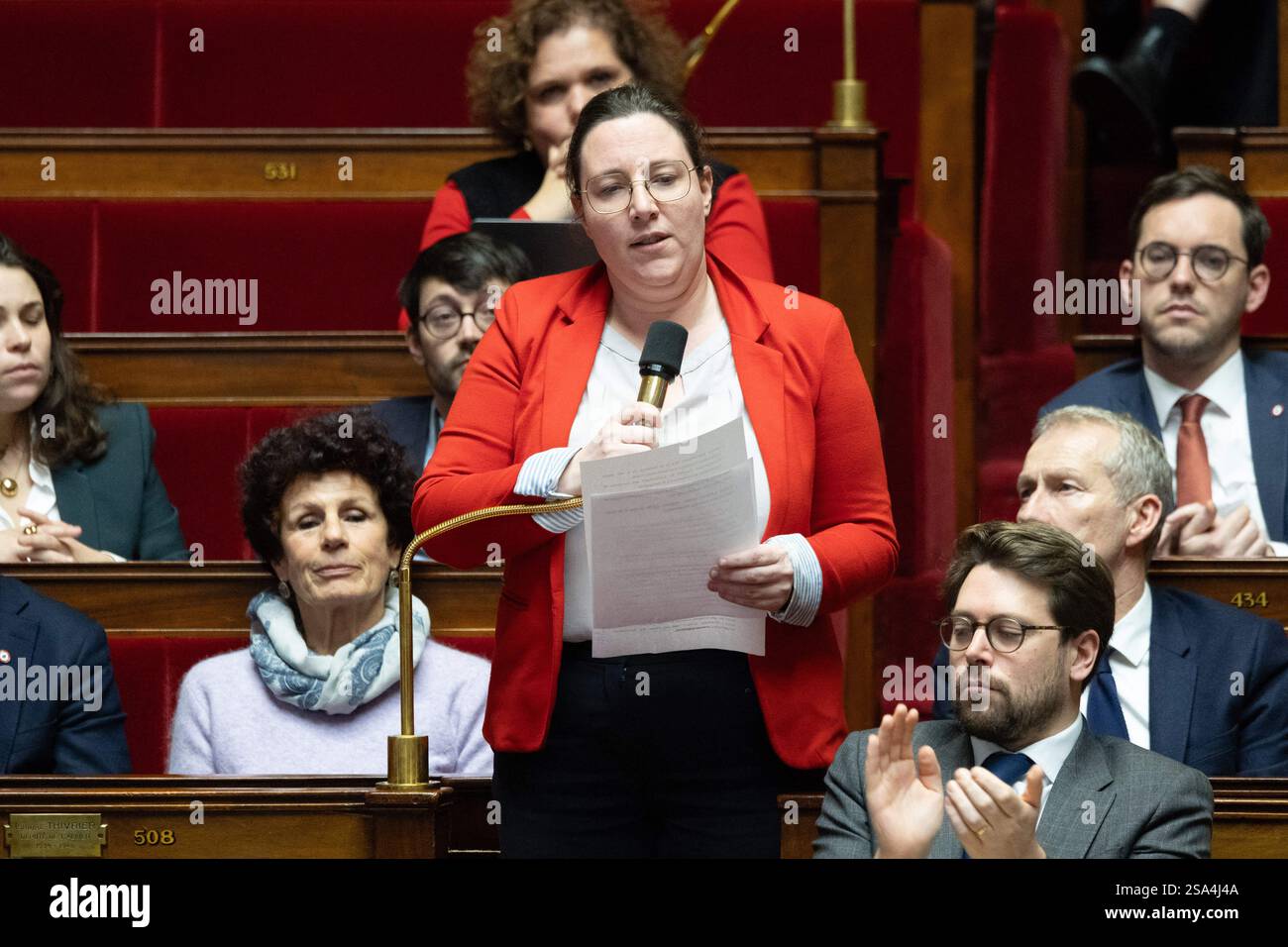 Paris, France. 28th Jan, 2025. Cyrielle Chatelain speaks during a ...