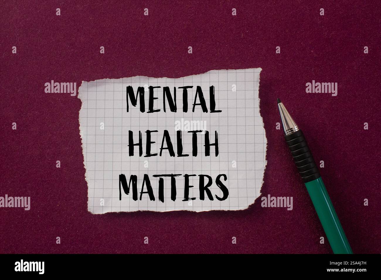Mental health matters message written on ripped torn paper piece with ...