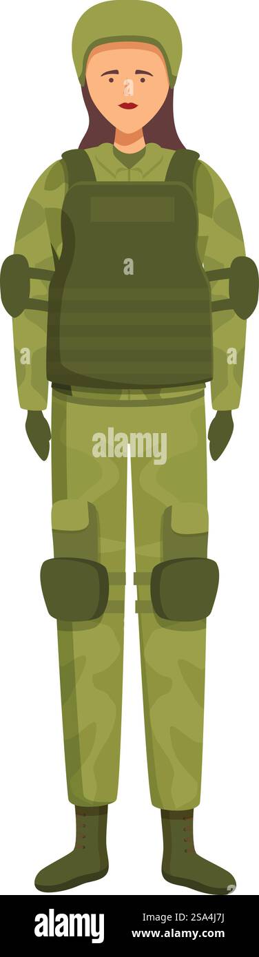 Female soldier in camouflage uniform, equipped with a bulletproof vest ...