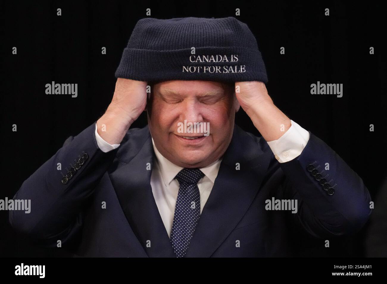 Toronto, Can. 28th Jan, 2025. Ontario Premier Doug Ford dons a toque ...