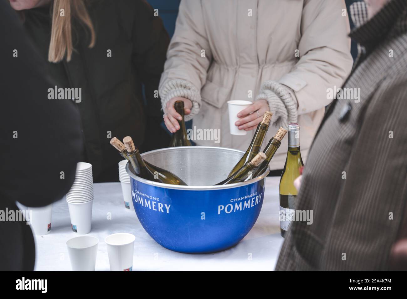 Celebrating with sparkling drinks at an outdoor gathering during the ...