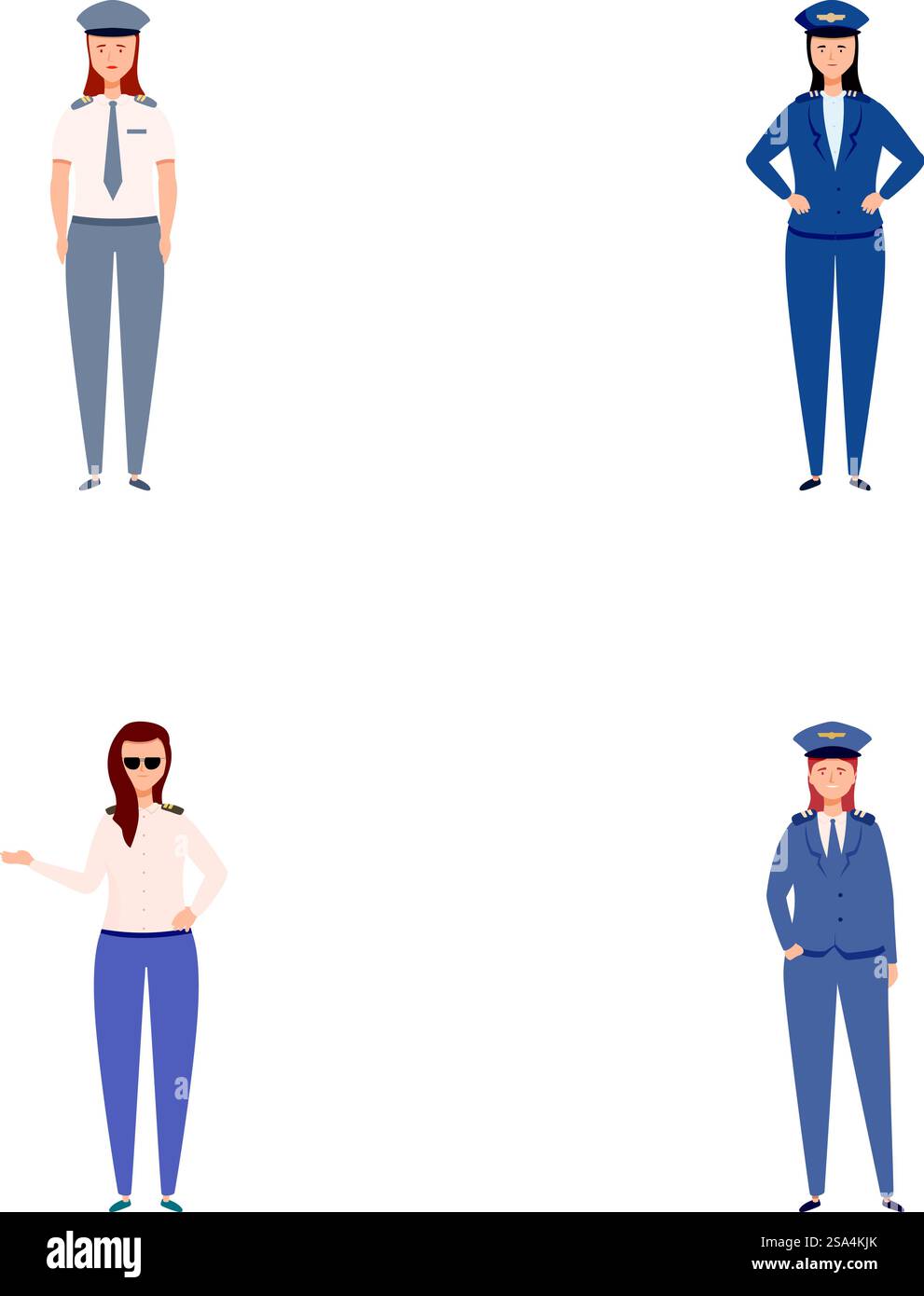 Collection of female pilot illustrations, showcasing various poses and ...