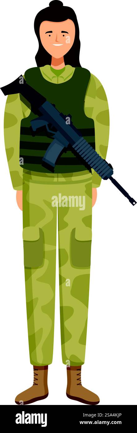 Female soldier is standing with her hands behind her back and a rifle ...
