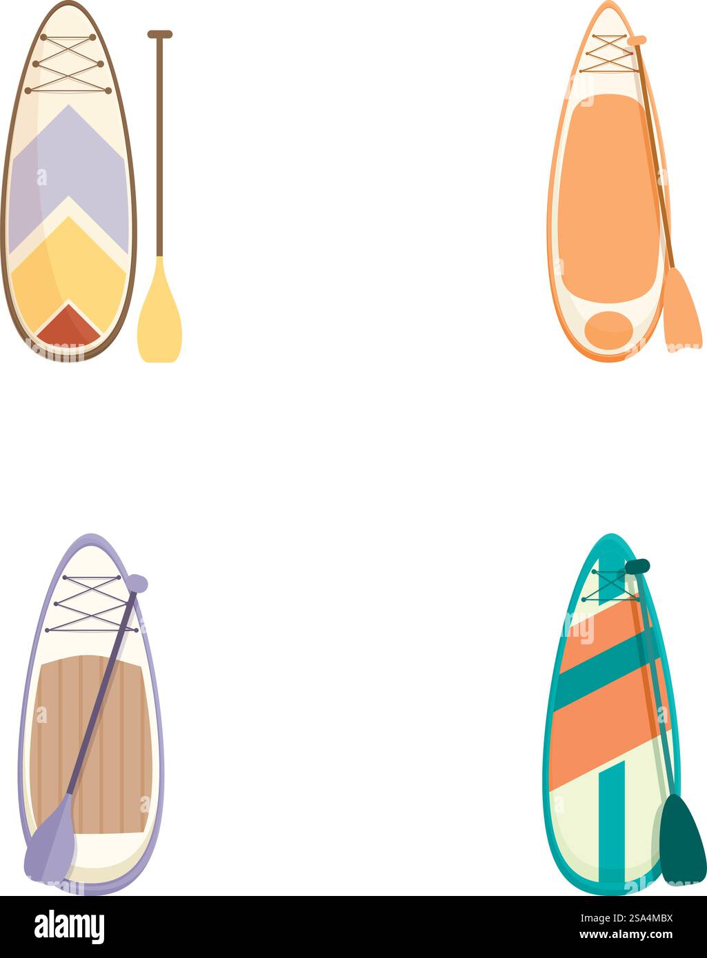Four colorful vector illustrations of cartoonstyle kayaks with paddles hi-res stock photography ...