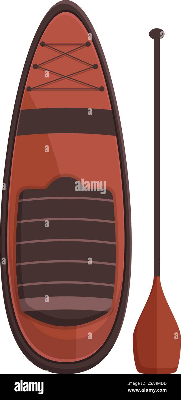 Red sup board with a single paddle for paddling, designed for riding on ...