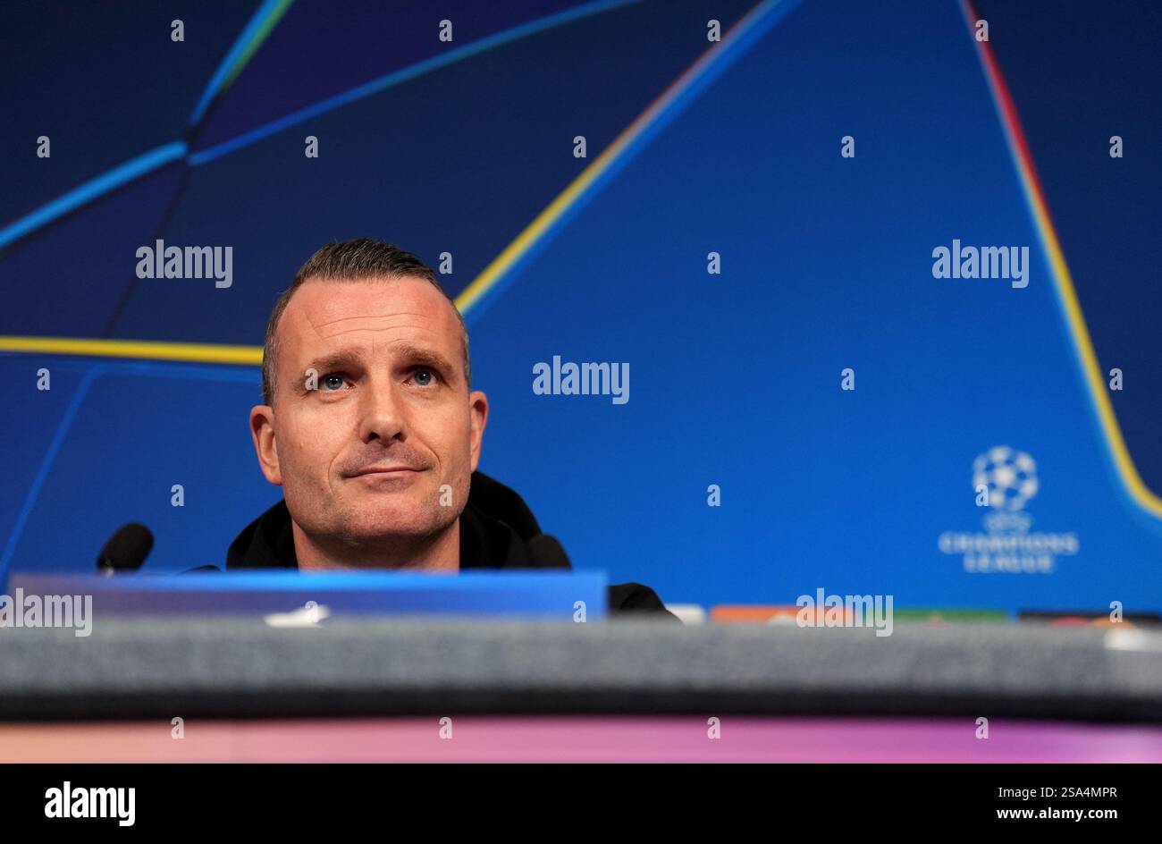 Club Brugge manager Nicky Hayen during a press conference at the Etihad ...
