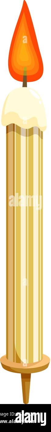 Tall candle is burning with a bright flame on a white background. Tall ...