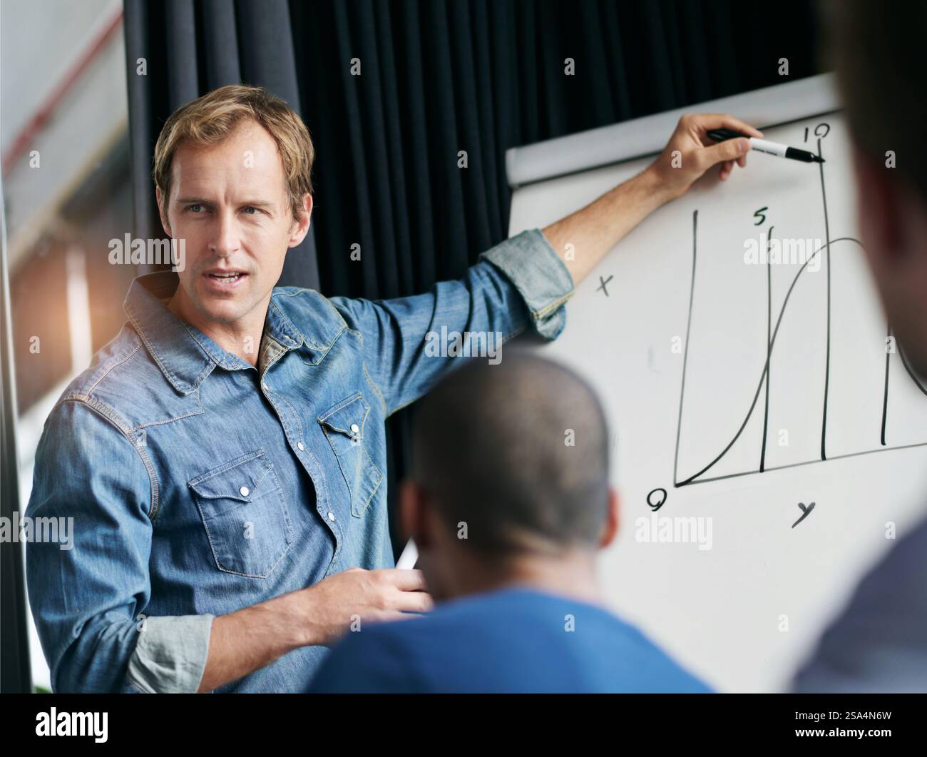 Presentation, planning and chart with business man in meeting for ...