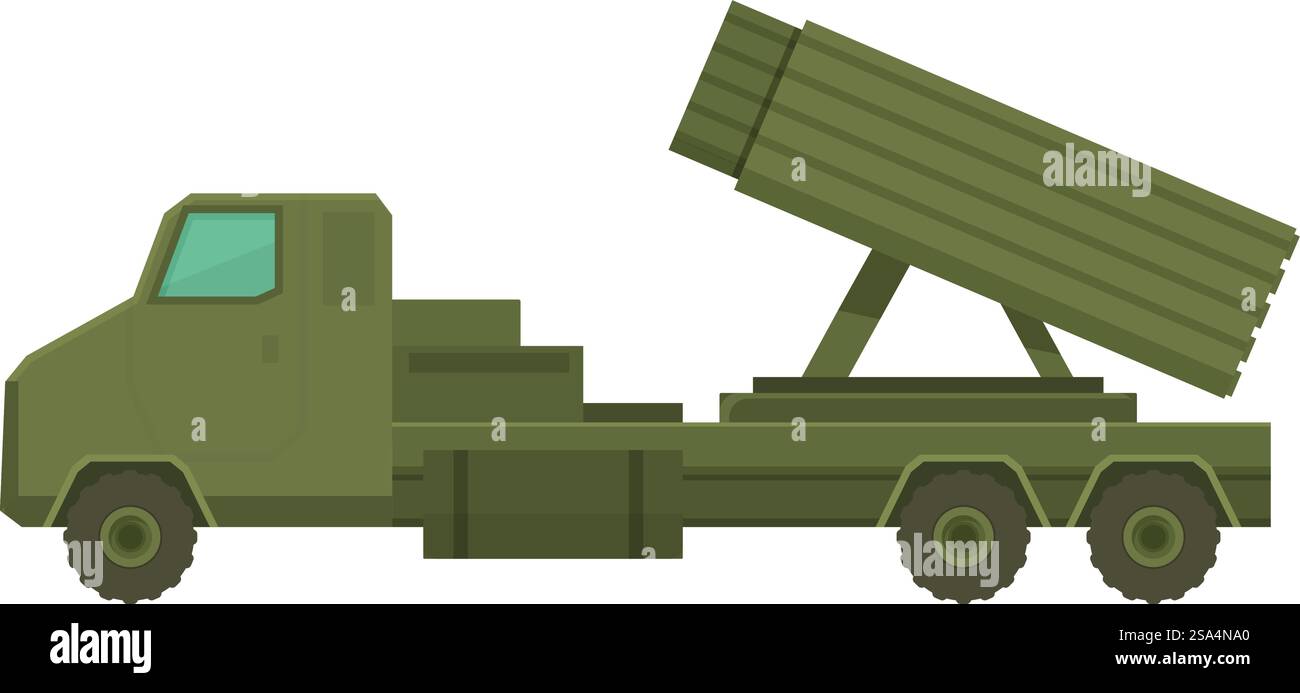 Military truck carrying launching rocket system on white background ...